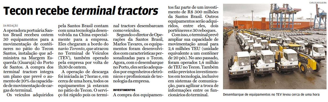 Sopesp - Tecon recebe terminal tractors
